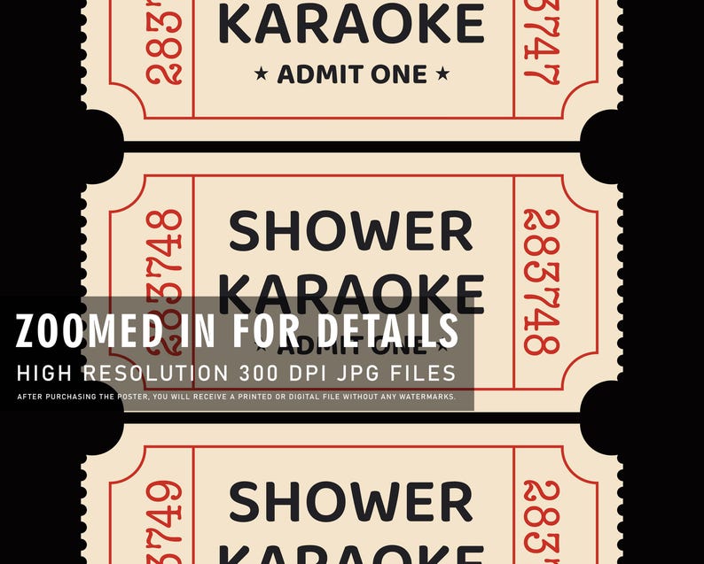 Shower Karaoke Ticket Poster, Bathroom Wall Art, Shower Singing Funny ...