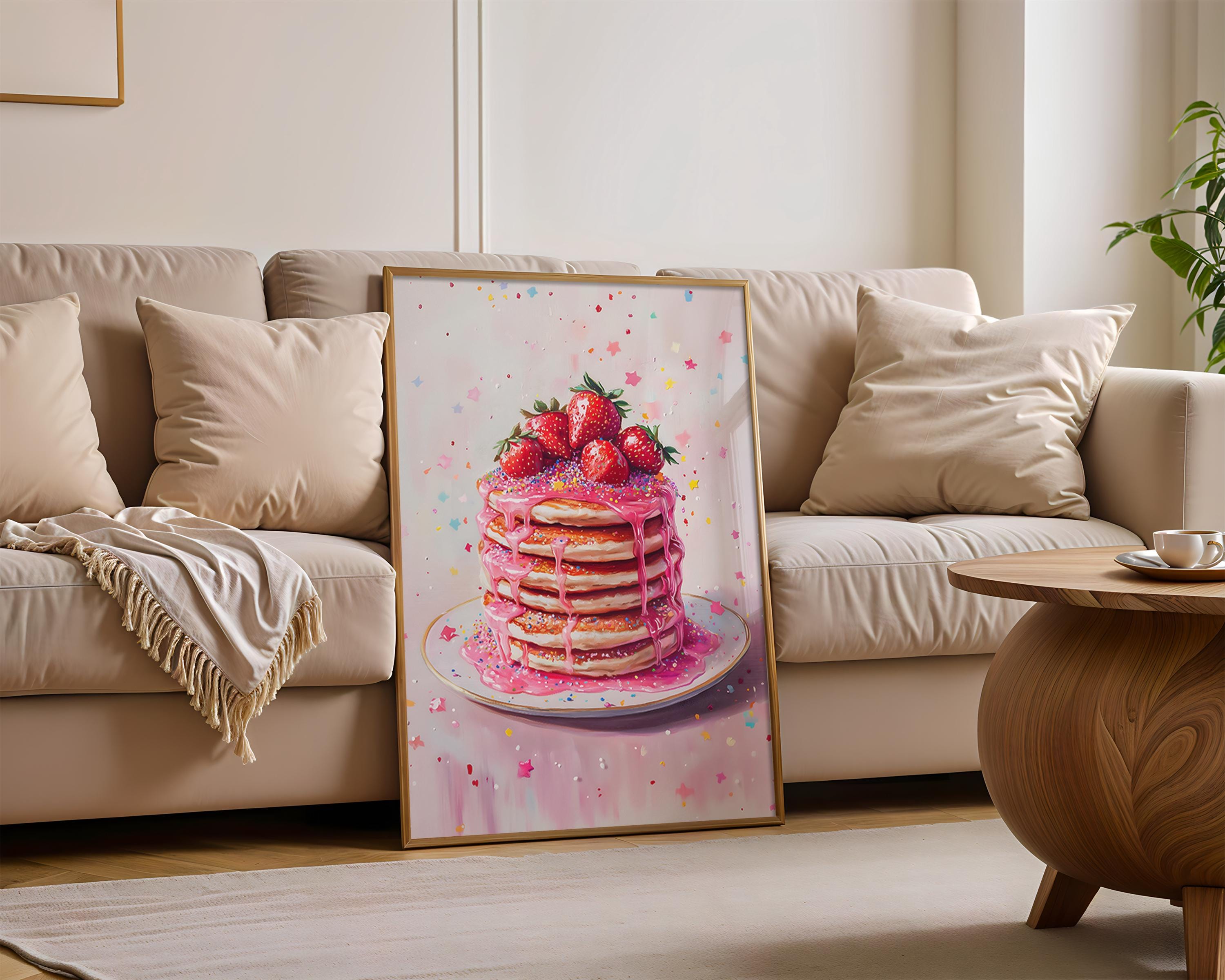 Pink Pancakes Poster, Pancake Art Print, Retro Food Wall Art, Vintage ...