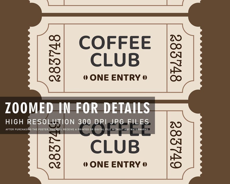 Coffee Club Ticket Print, Coffee Poster, Vintage Coffee Art, Coffee ...