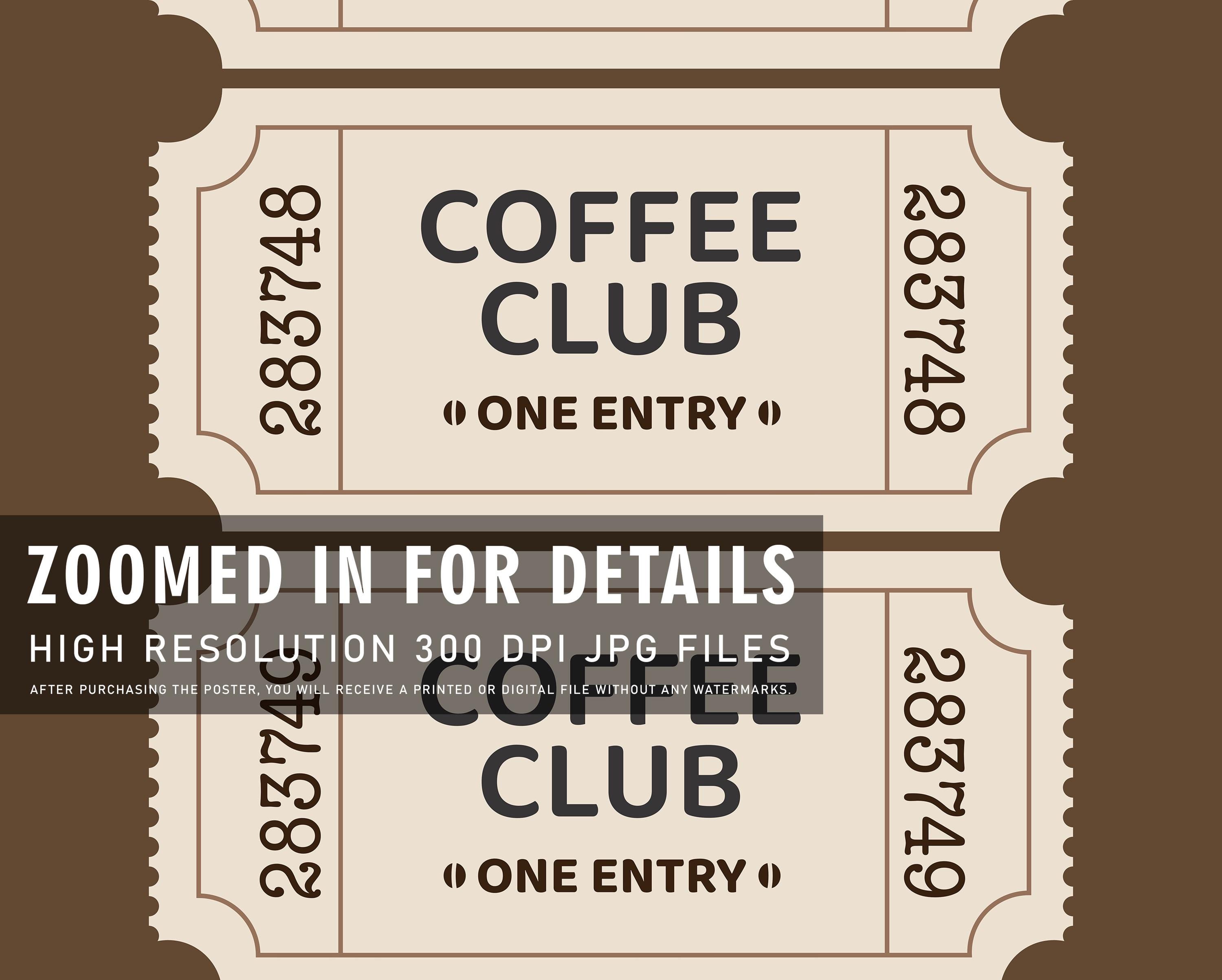 Coffee Club Ticket Print, Coffee Poster, Vintage Coffee Art, Coffee ...