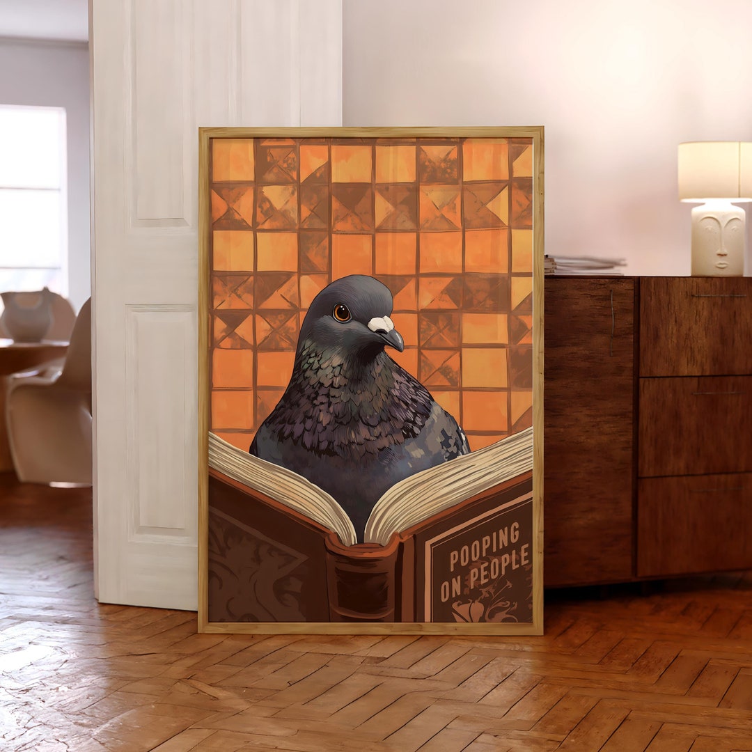 Funny Bathroom Print, Pigeon Pooping on People Book Poster, Funny ...