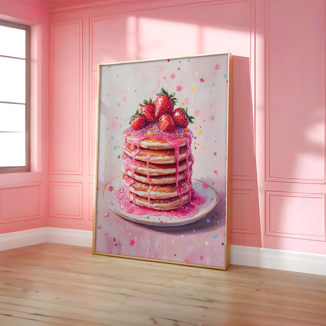 Pink Pancakes Poster, Pancake Art Print, Retro Food Wall Art, Vintage ...