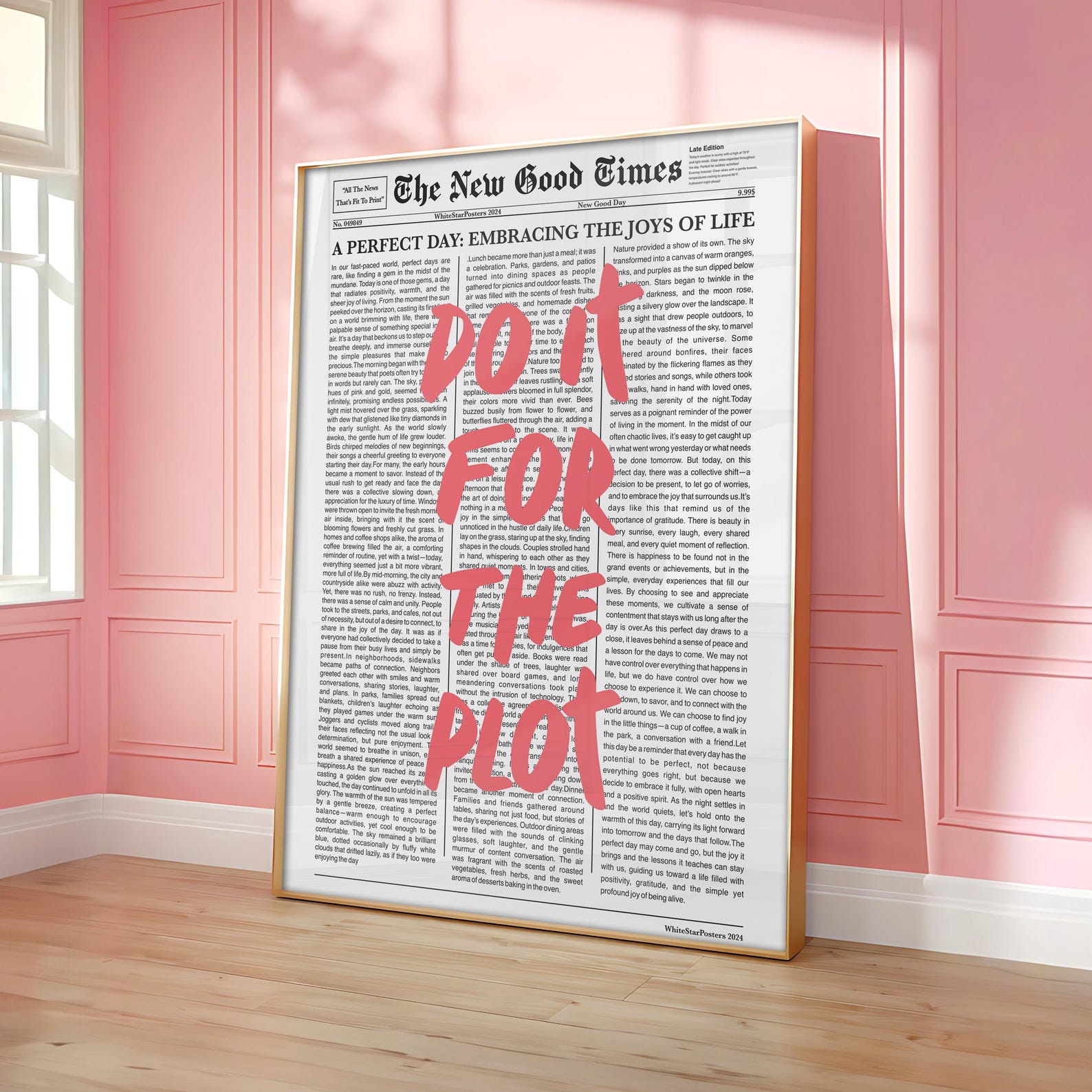 Trendy Newspaper Print, Do It for the Plot Poster, Pink Trendy Wall Art ...