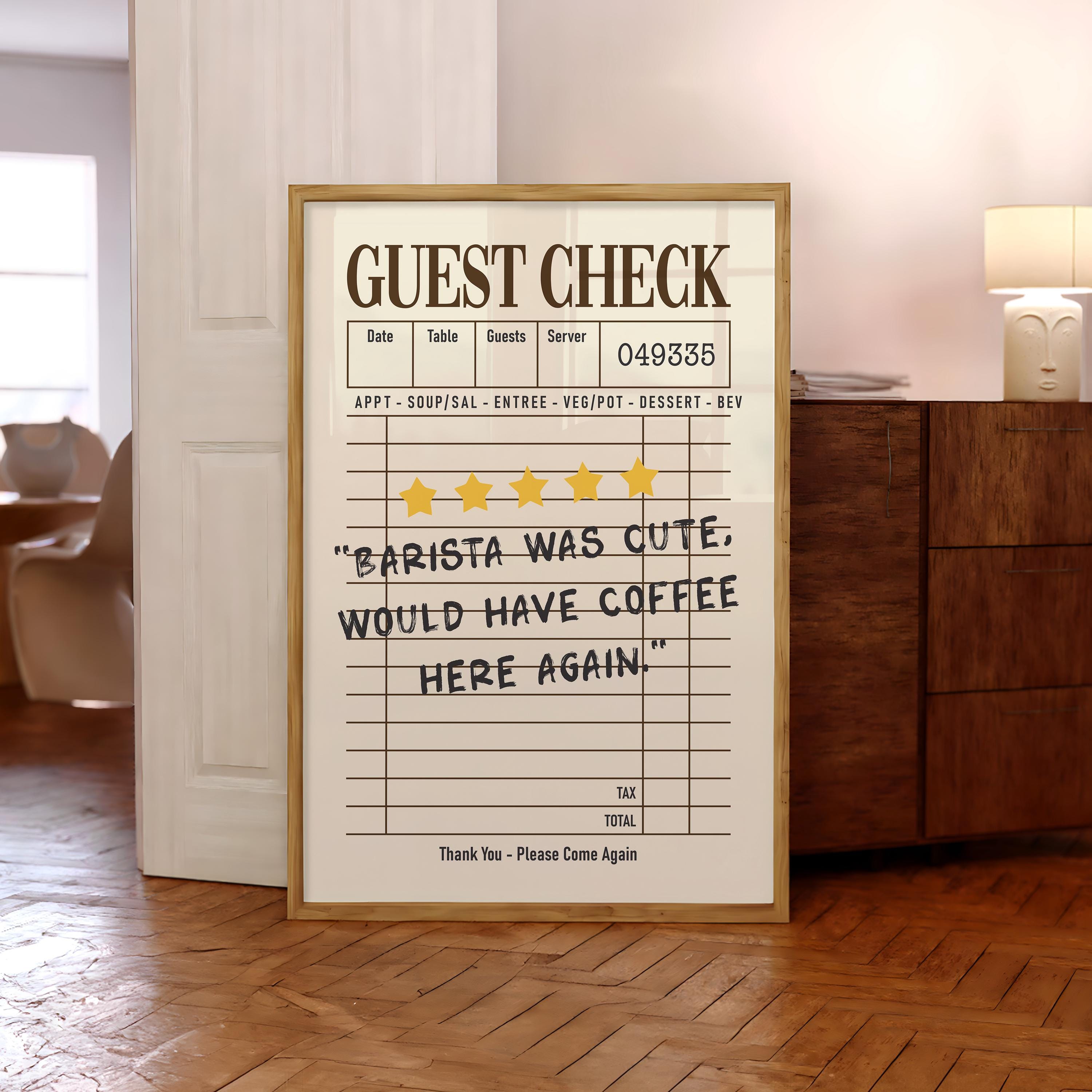 Guest Check Coffee Poster, Barista Was Cute Coffee Print, Espresso Wall ...