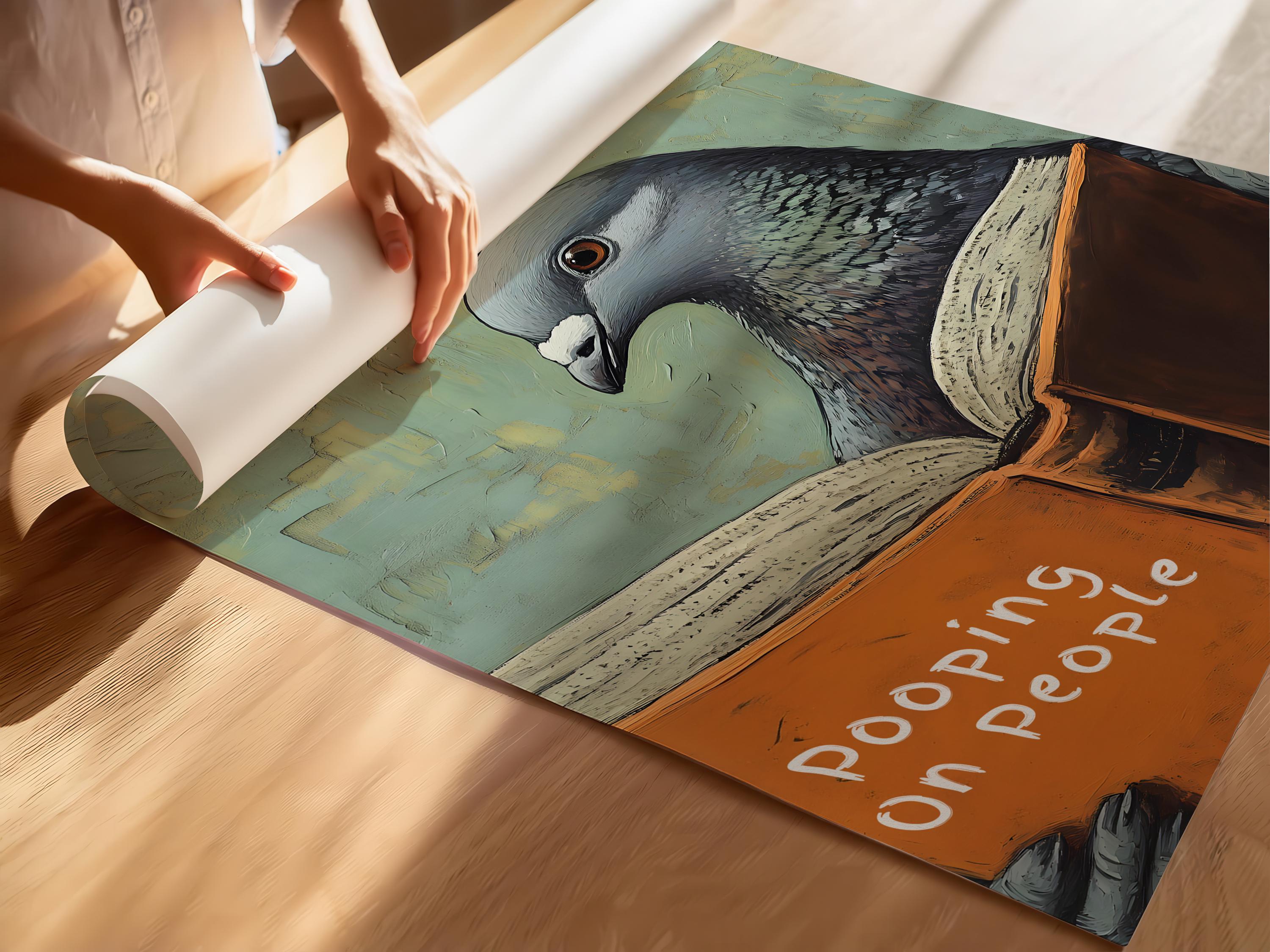 Funny Bathroom Print, Pigeon Pooping on People Book Poster, Funny ...