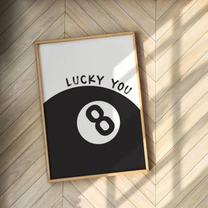 Pool Ball Print, Lucky 8 Ball Wall Art, Retro Eight Ball Poster, Lucky ...