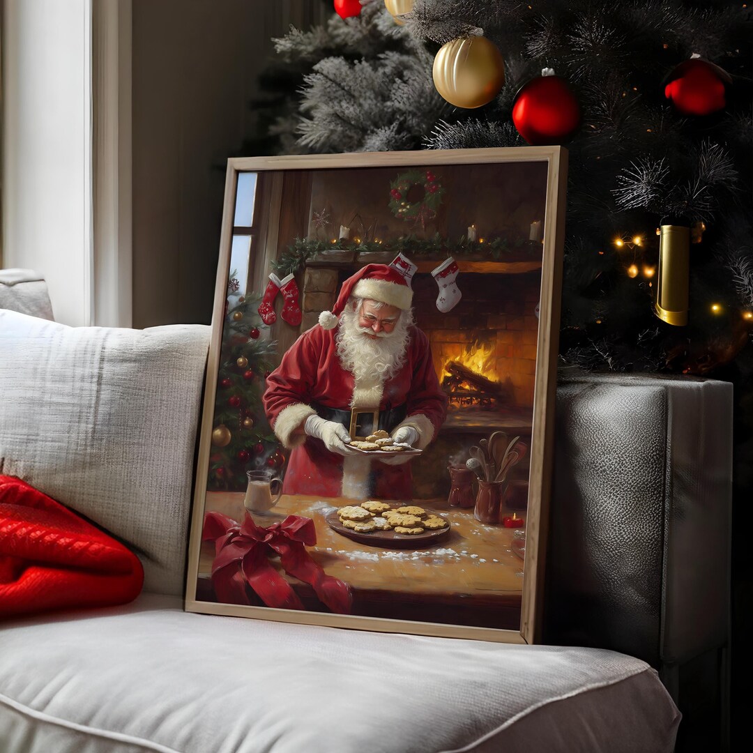 Santa Claus Baking Christmas Print, Santa Claus Christmas Poster ...