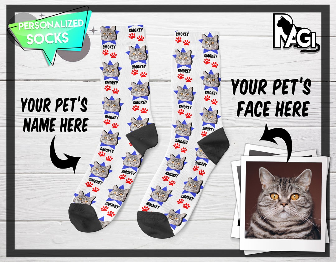 Personalized Cat Socks, Custom Cat Photo Socks, Customized Cat Mom Gift ...