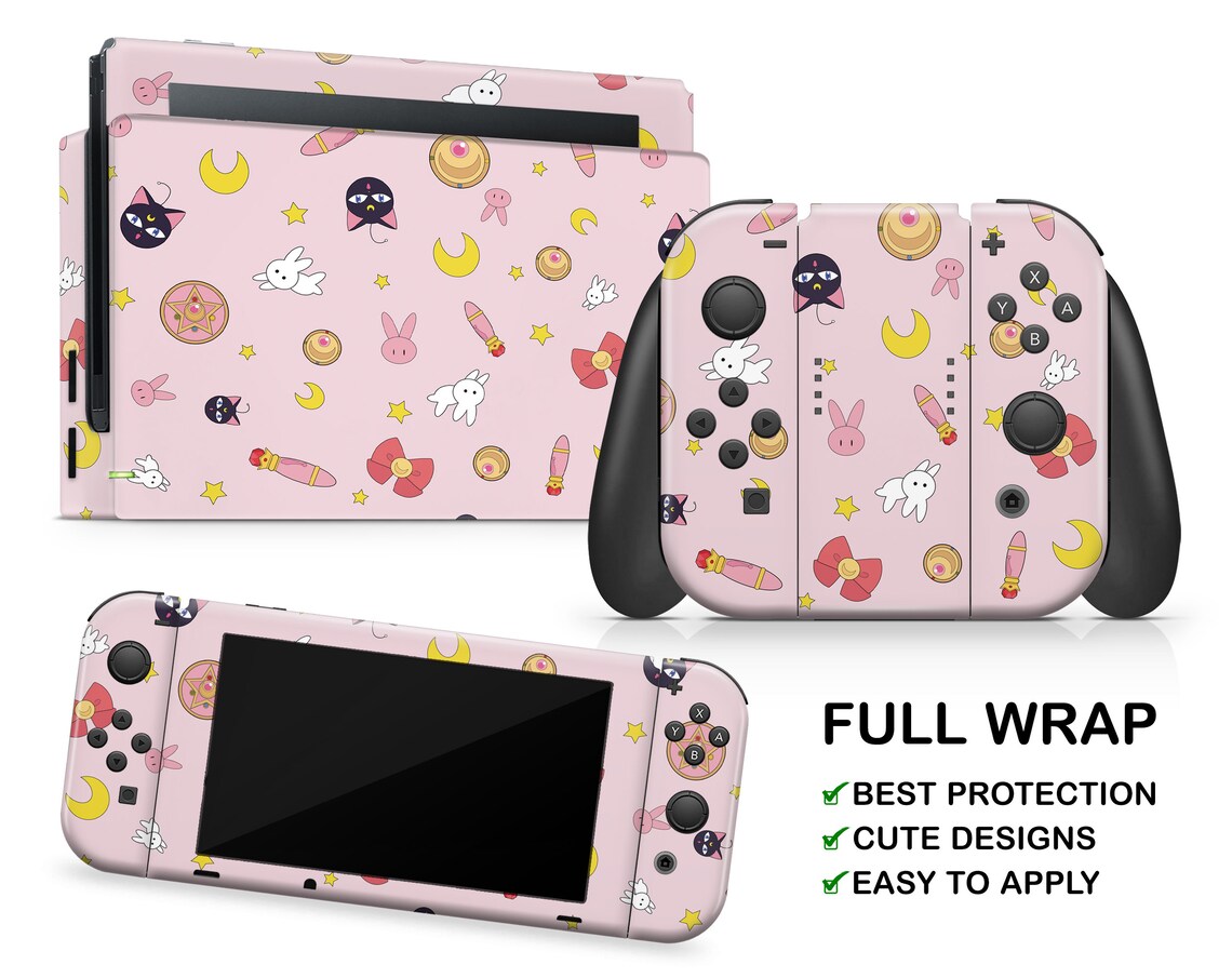Anime Pattern Nintendo Switch Vinyl Sticker Cute Kawaii Anime Moon Girl ...