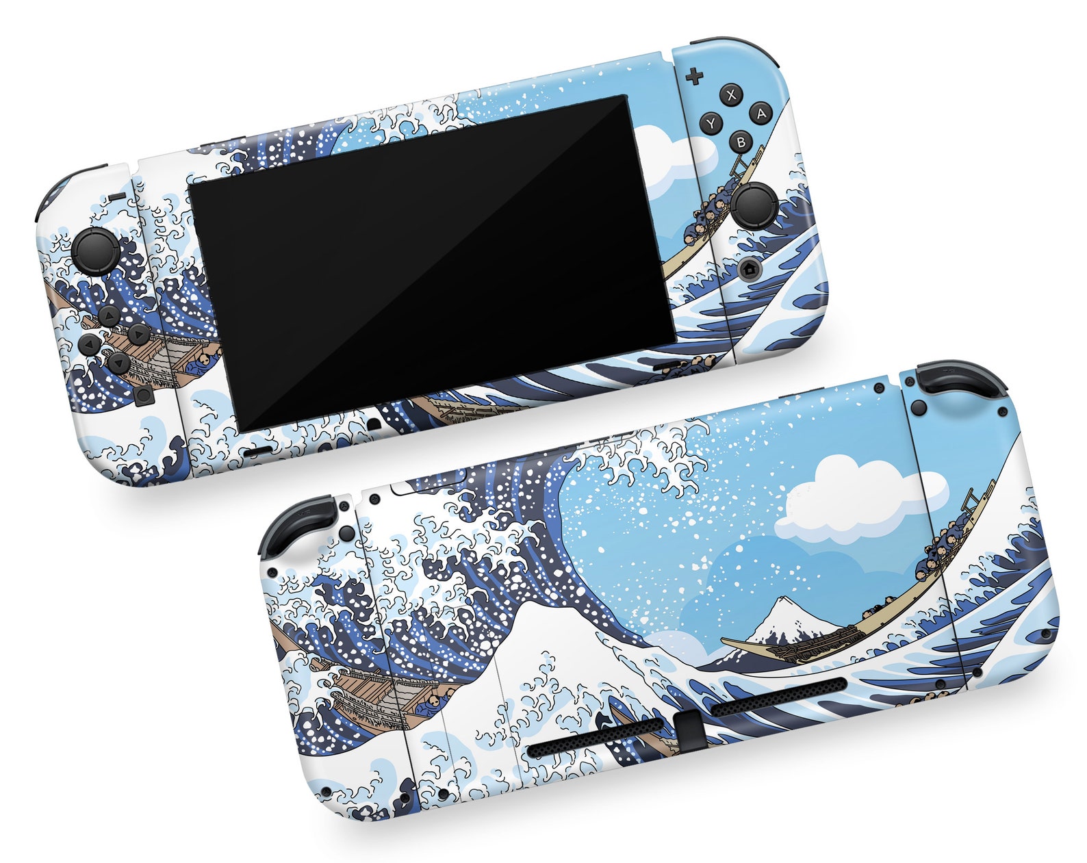 Cartoon Ocean Wave Nintendo Switch Skin Light Blue Clouds Sky Joycons ...
