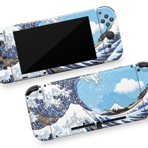 Cartoon Ocean Wave Nintendo Switch Skin Light Blue Clouds Sky Joycons ...