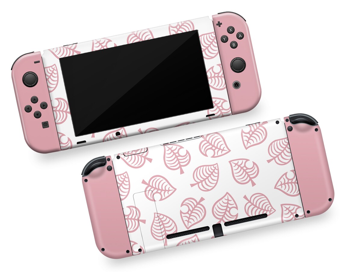 Pink Leaves Pattern Nintendo Switch Vinyl Sticker Turquoise Solid ...