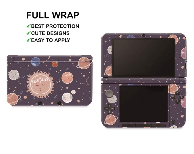 Deep Violet Space Pattern Nintendo 3DS XL Vinyl Skin Cute Planets ...