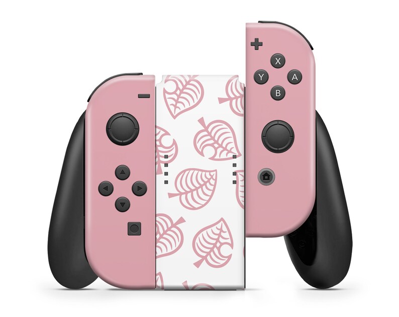 Pink Leaves Pattern Nintendo Switch Vinyl Sticker Turquoise Solid ...