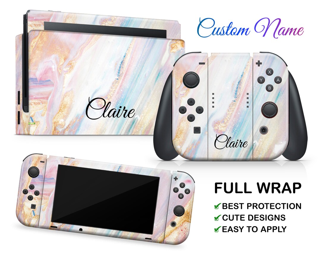 Custom Name Colorful Rainbow Nintendo Switch Vinyl Skin Violet Pink ...