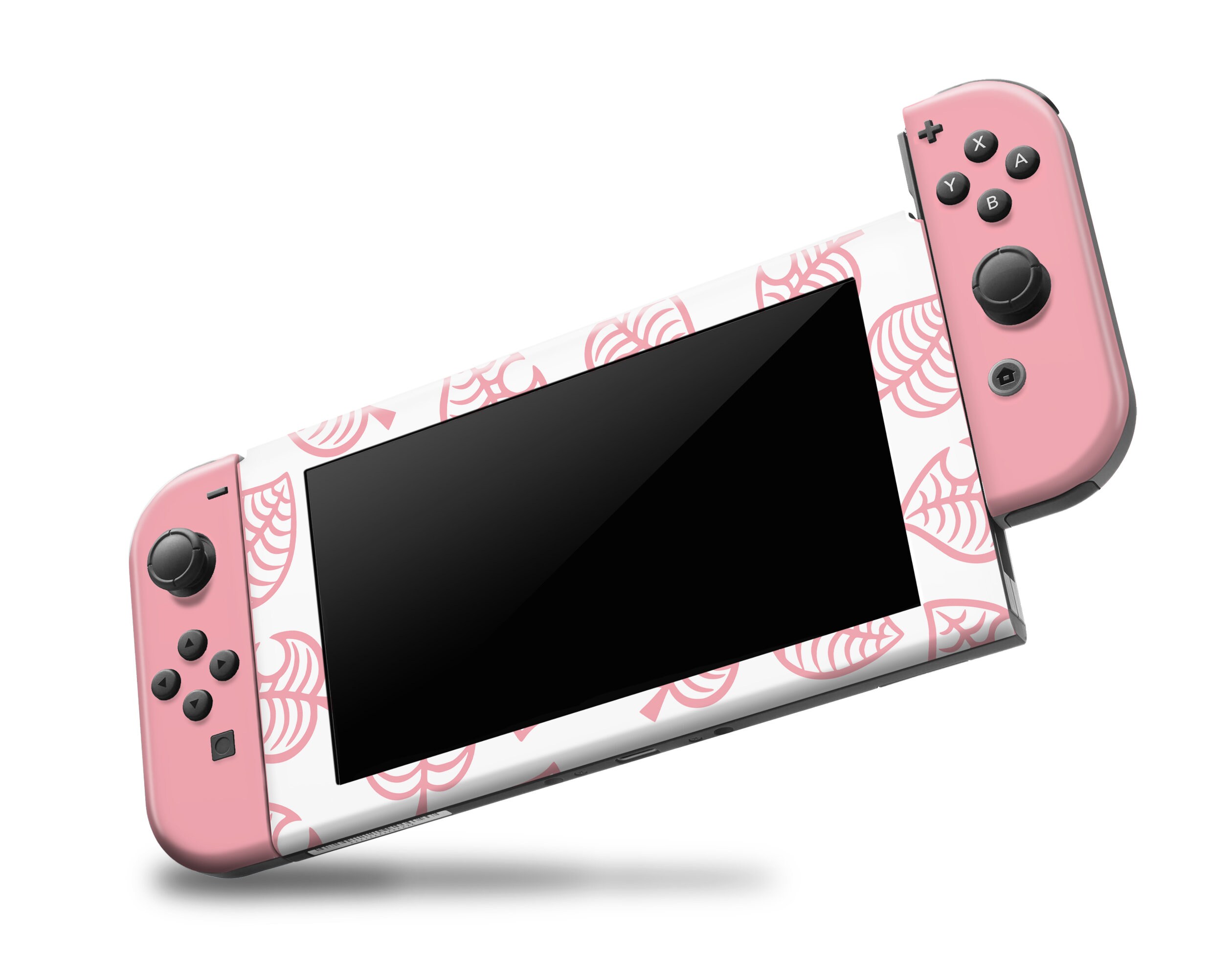 Pink Leaves Pattern Nintendo Switch Vinyl Sticker Turquoise Solid ...