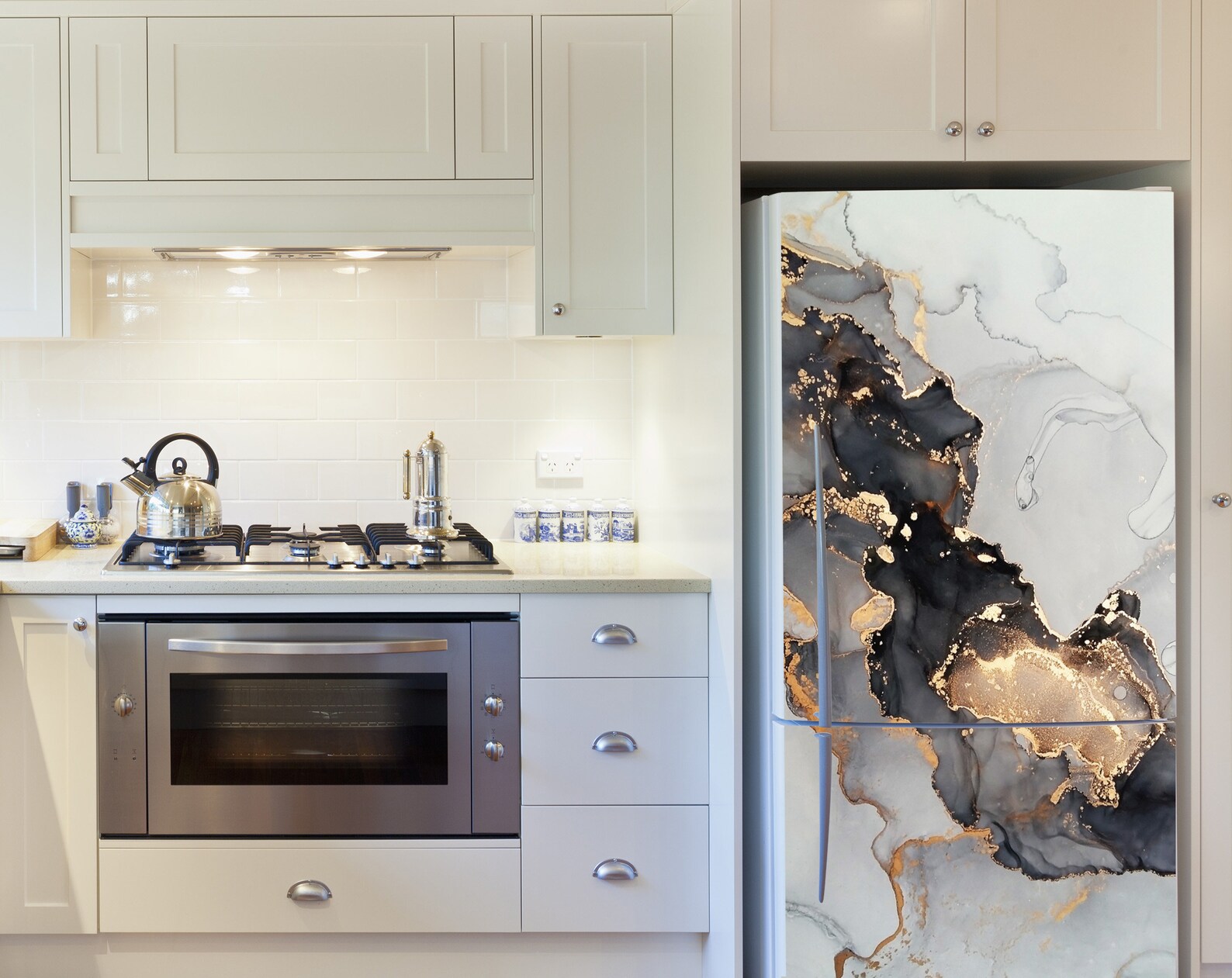 Liquid Oil Black & Gold Marble Refrigerator Skin Marble Fridge - Etsy