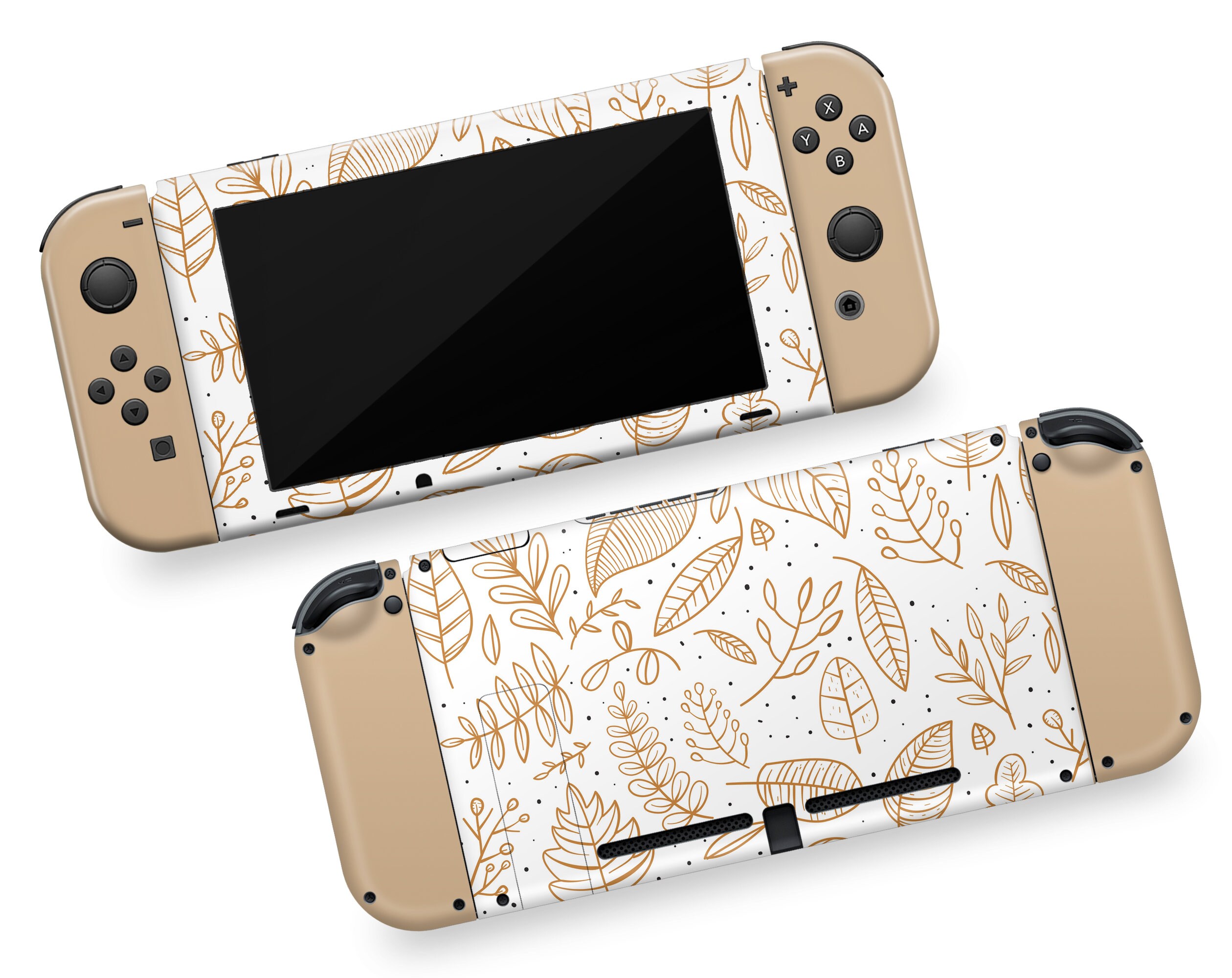 Beige Floral Pattern Nintendo Switch Vinyl Sticker Beige Solid Colors ...