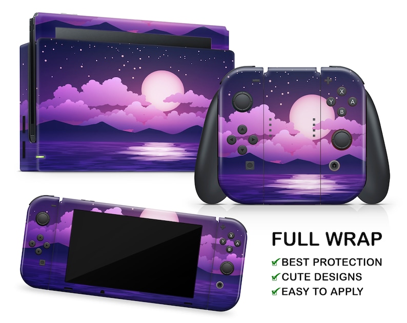 Violet Moonlight Night Nintendo Switch Skin Cloudy Pattern Joy | Etsy