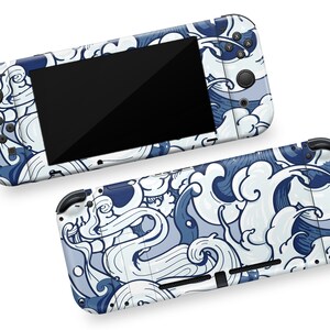 Ocean Waves Pattern Nintendo Switch Skin Blue Abstract Decal Joycons ...