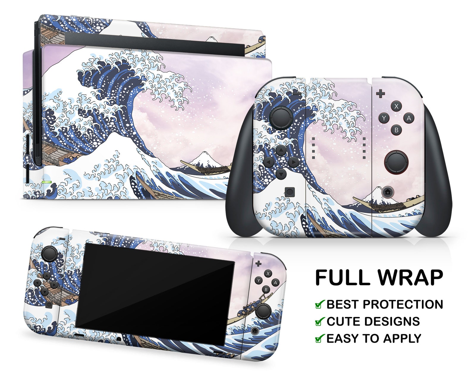 Cartoon Ocean Wave Nintendo Switch Skin Violet Clouds Sky | Etsy