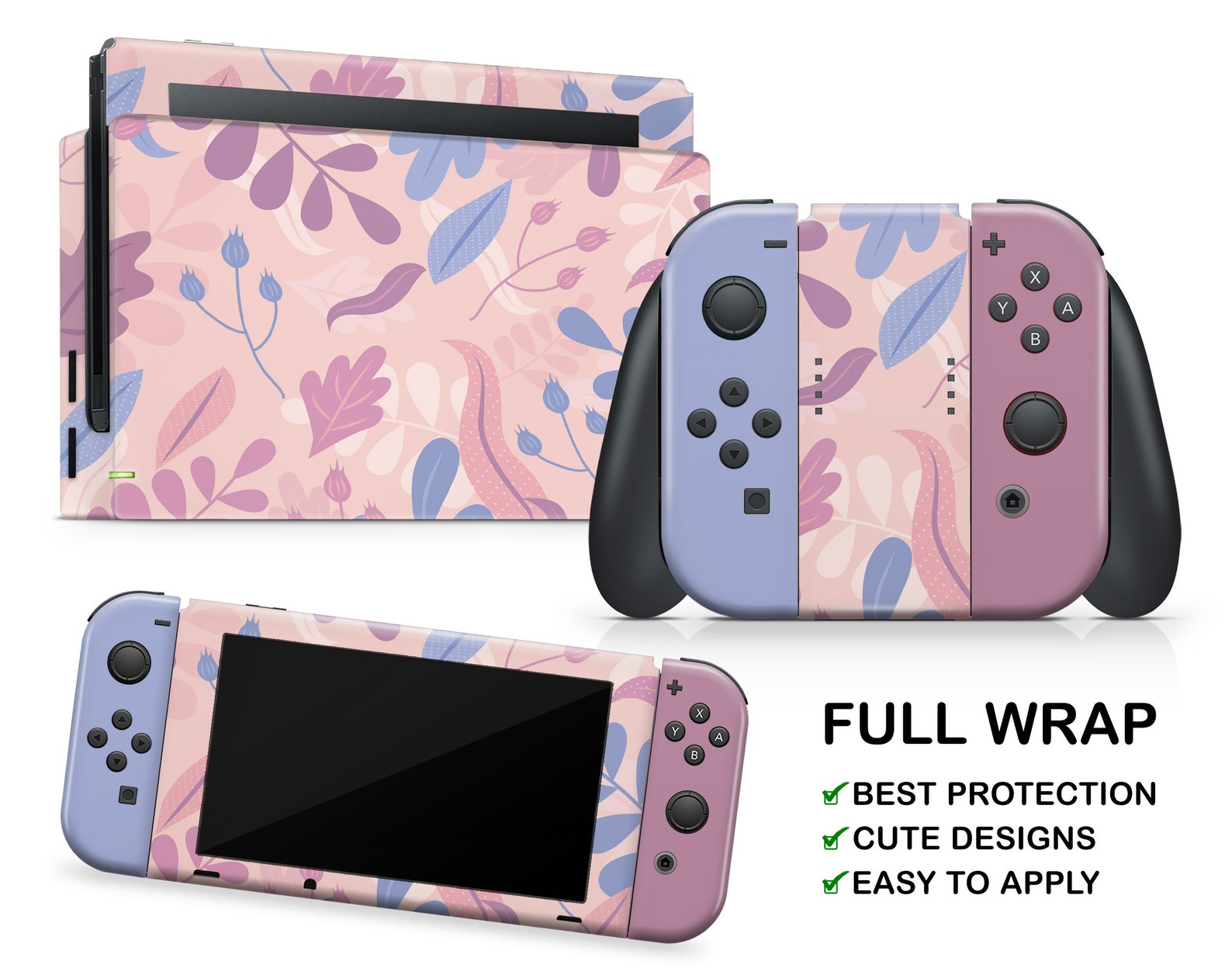 Pink Floral Pattern Nintendo Switch Vinyl Sticker Violet & | Etsy