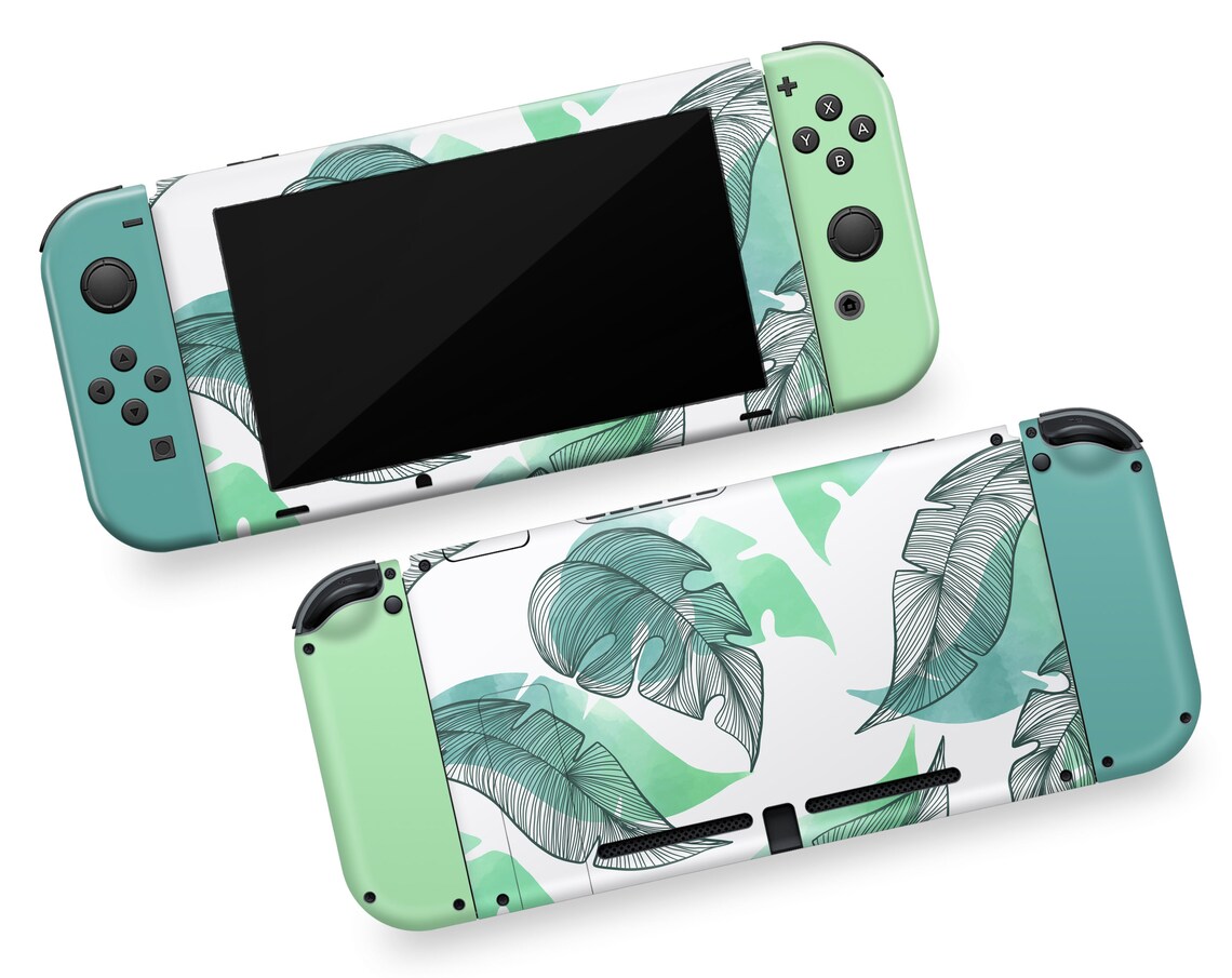 Green Leaves Pattern Nintendo Switch Vinyl Sticker Turquoise - Etsy