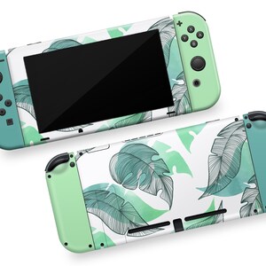 Green Leaves Pattern Nintendo Switch Vinyl Sticker Turquoise Solid ...