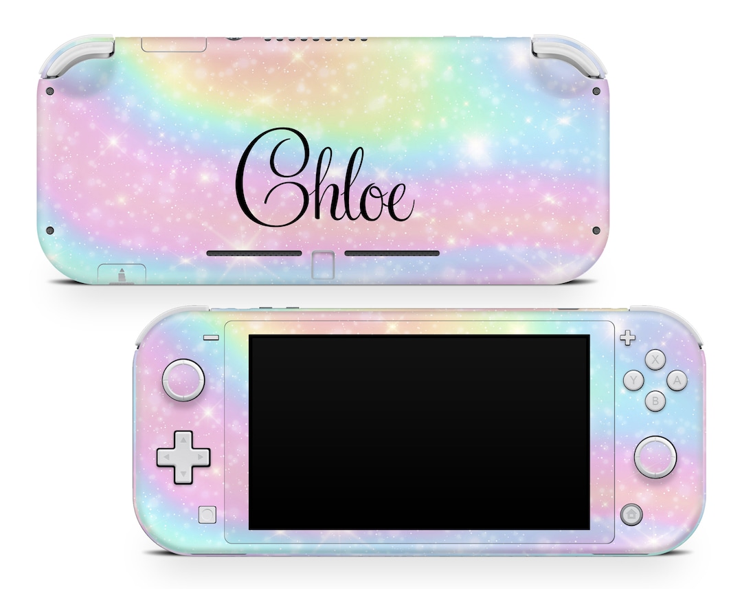 Custom Name Rainbow Marble Pattern Nintendo Switch Lite Vinyl Skin Blue ...