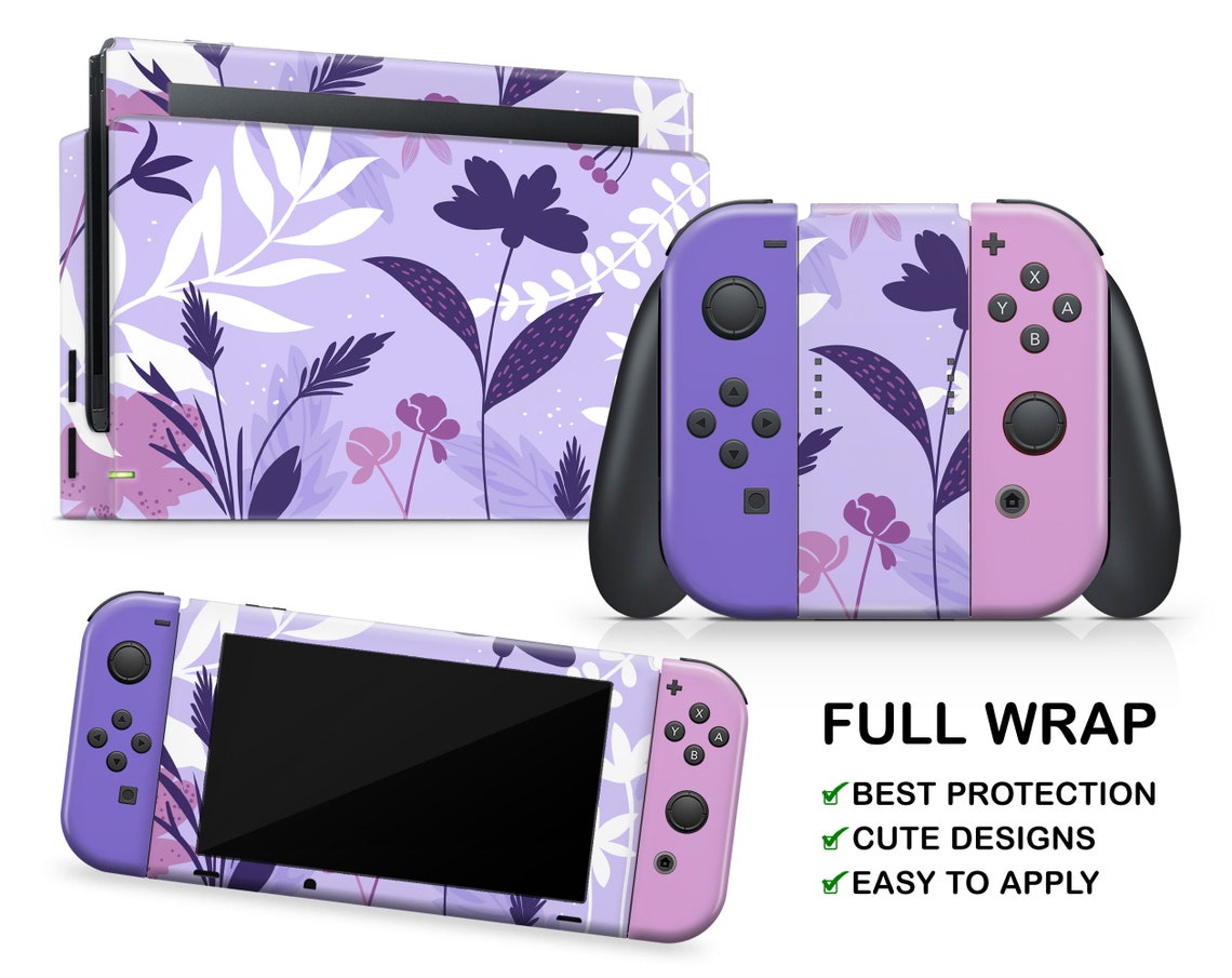 Violet Floral Pattern Nintendo Switch Vinyl Sticker Pink & - Etsy