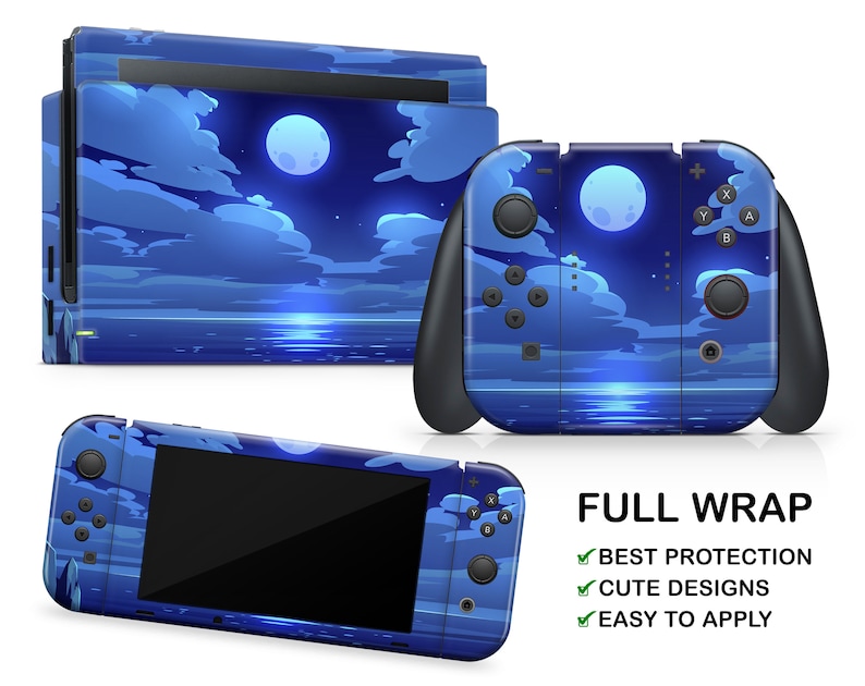 Deep Blue Night Nintendo Switch Skin Cloudy Pattern Joy Cons Sticker ...