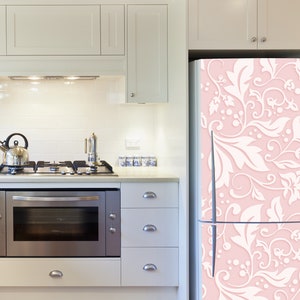 Pastel Pink Floral Pattern Refrigerator Skin Flowers Abstract Fridge ...