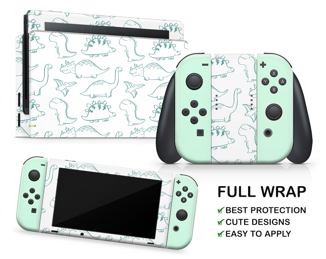 Green Dinosaurs Pattern Nintendo Switch 2 Vinyl Skin Dino Switch Green ...