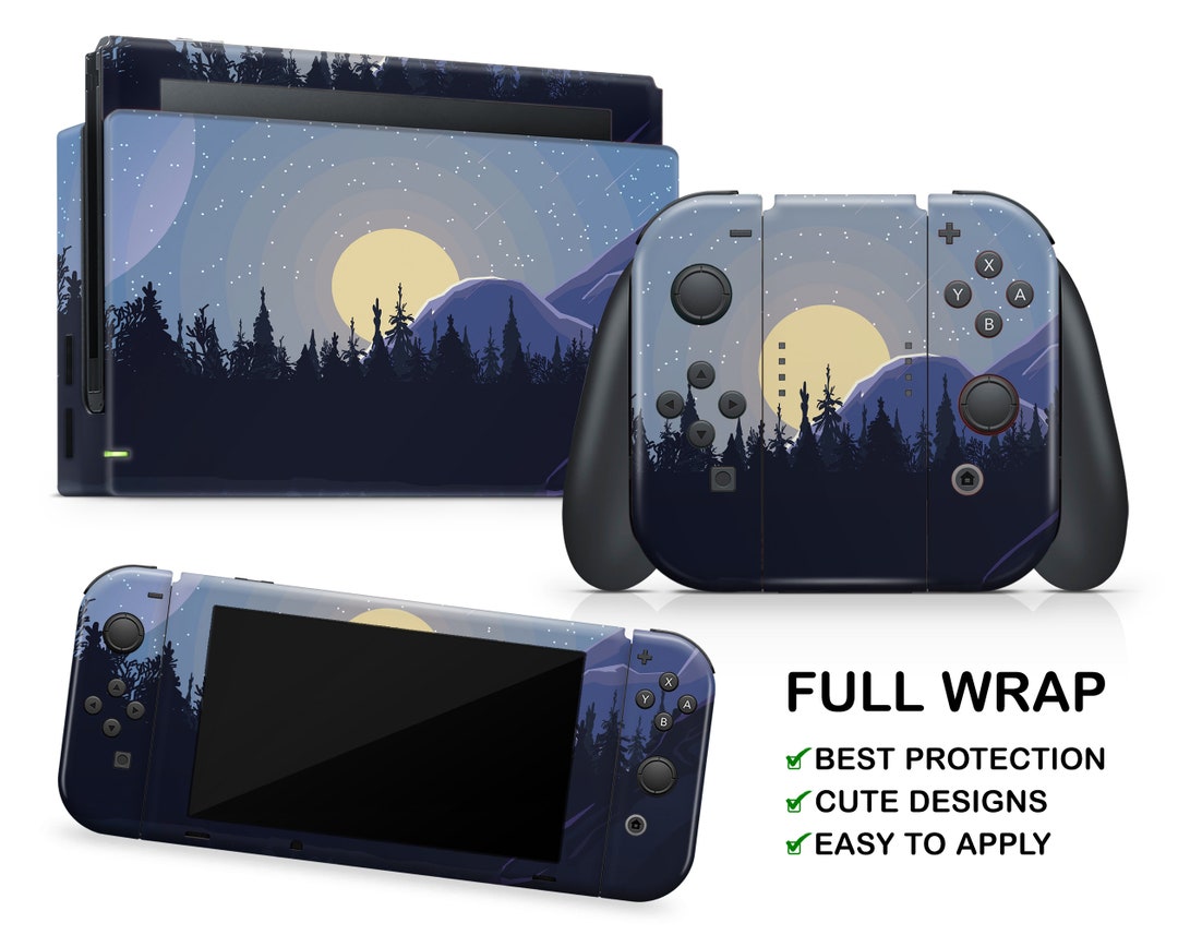 Deep Blue Moonlight Night Nintendo Switch Skin Cloudy Pattern Joy Cons ...