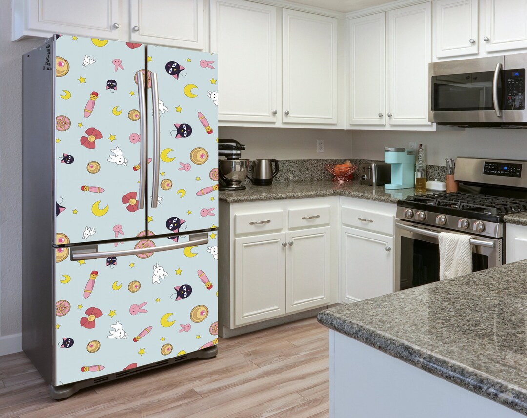 Turquoise Anime Pattern Refrigerator Skin Japan Anime Sakura Fridge ...