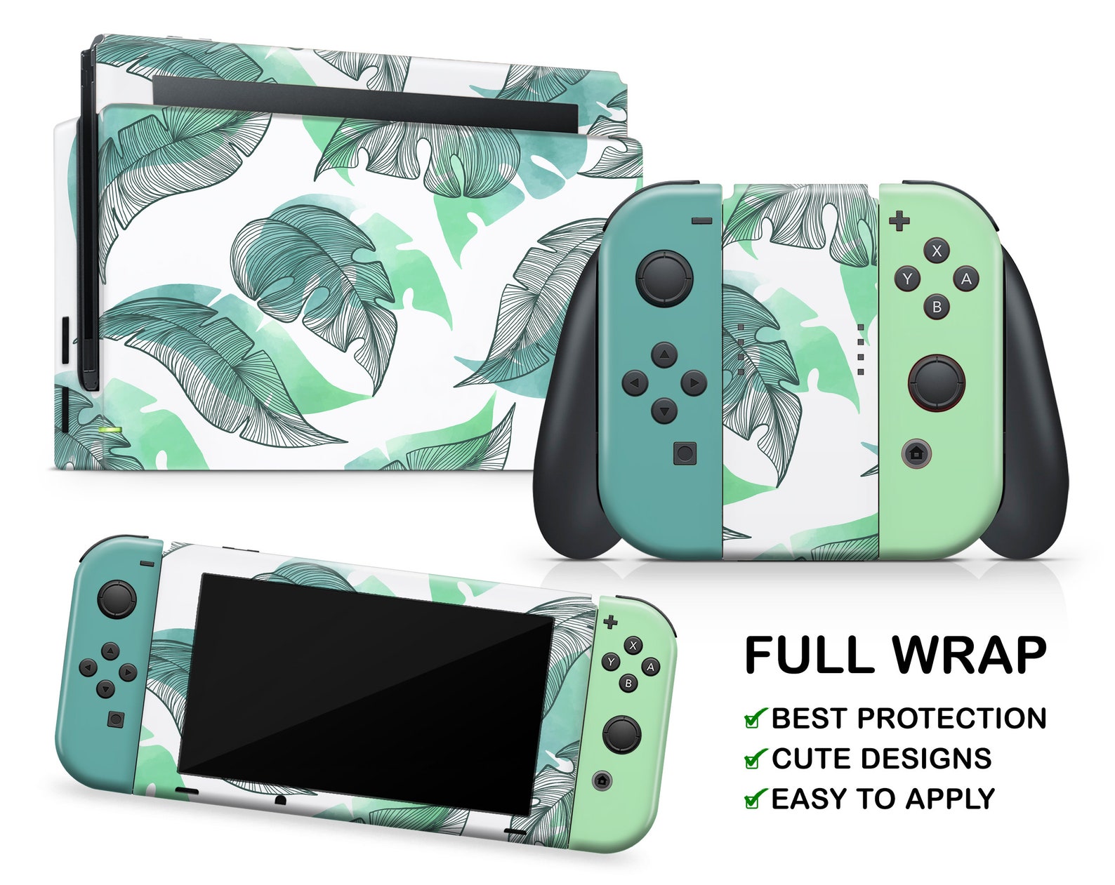 Green Leaves Pattern Nintendo Switch Vinyl Sticker Turquoise - Etsy