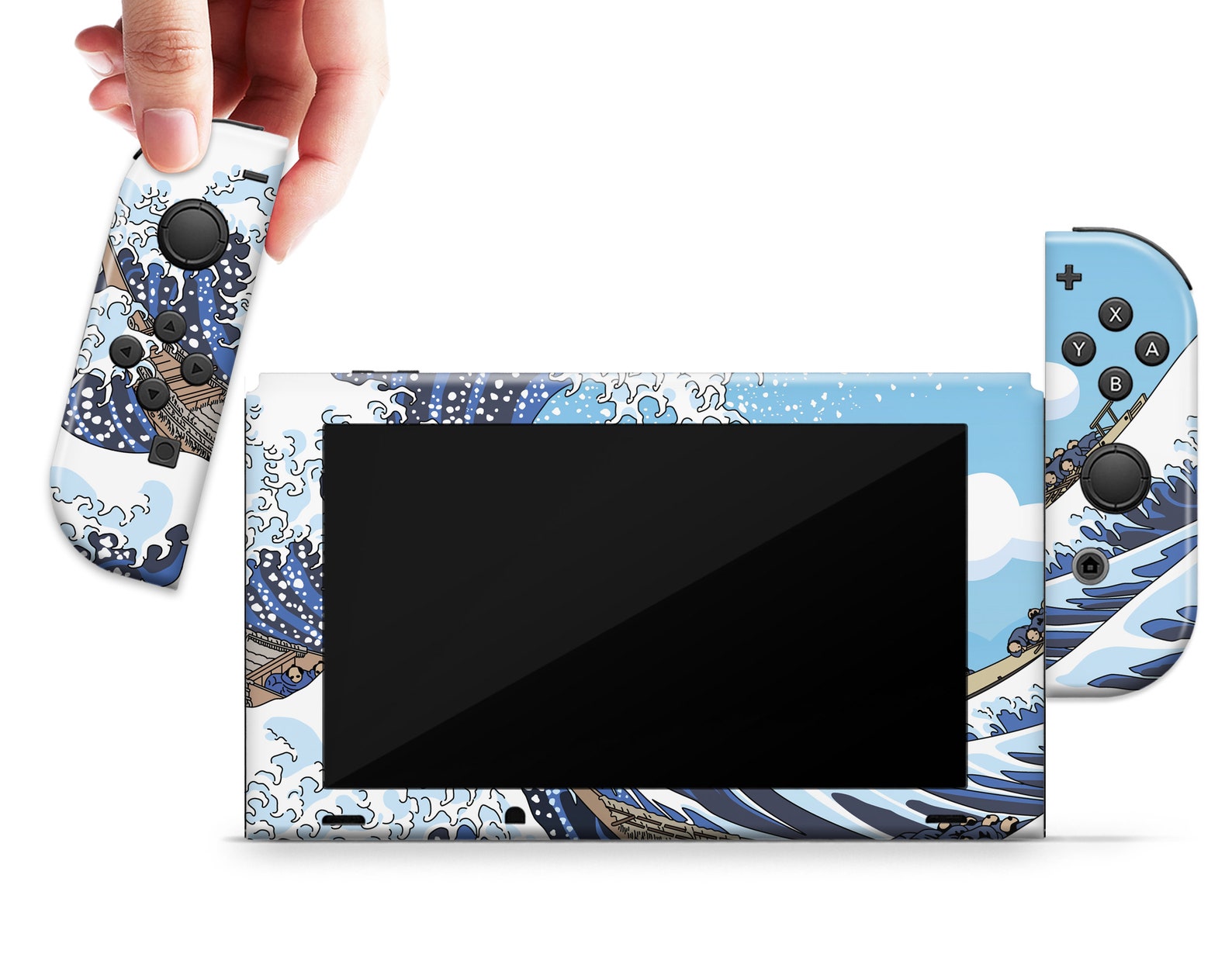 Cartoon Ocean Wave Nintendo Switch Skin Light Blue Clouds Sky Joycons ...