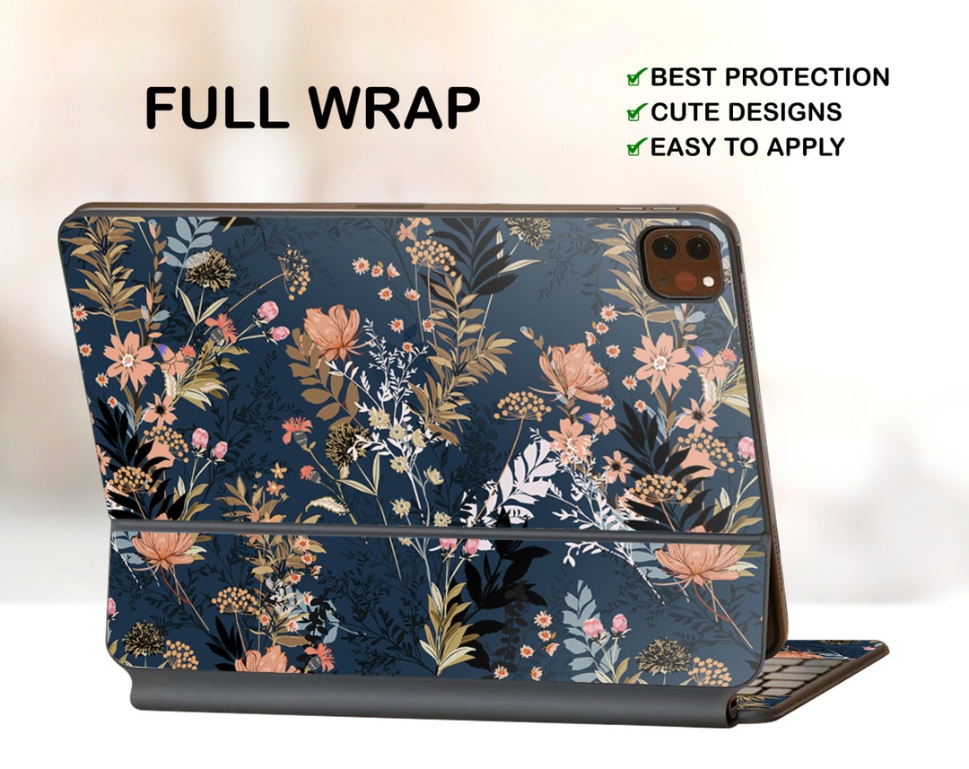 Blue Floral Pattern iPad 11" Gen 1/2/3 Magic Keyboard Vinyl Skin Smart ...