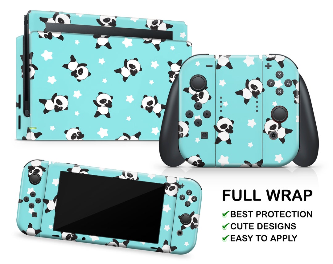 Cute Panda Pattern Nintendo Switch Vinyl Sticker Turquoise Decal Skin ...