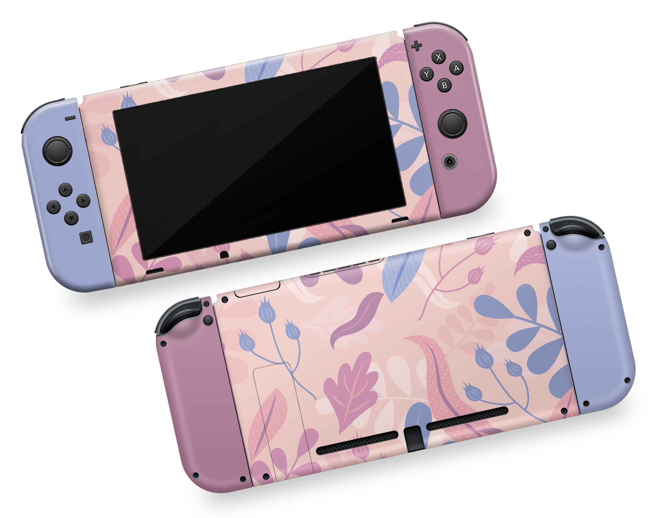 Pink Floral Pattern Nintendo Switch 2 Vinyl Sticker Violet & Purple ...