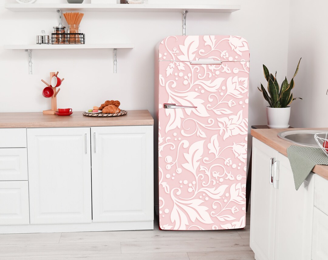 Pastel Pink Floral Pattern Refrigerator Skin Flowers Abstract Fridge ...