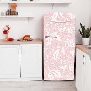Pastel Pink Floral Pattern Refrigerator Skin Flowers Abstract Fridge ...