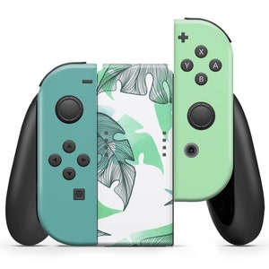 Green Leaves Pattern Nintendo Switch Vinyl Sticker Turquoise Solid ...
