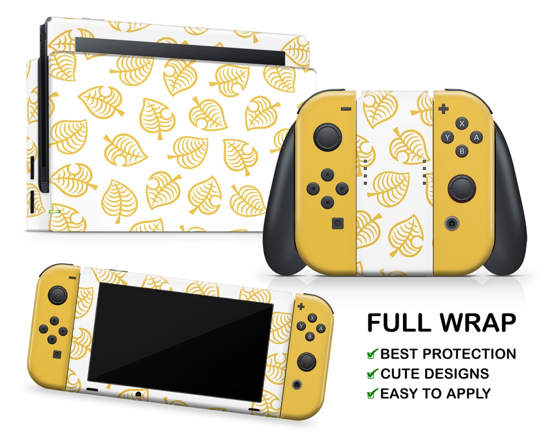 Yellow Leaves Pattern Nintendo Switch Vinyl Sticker Yellow Solid Colors ...