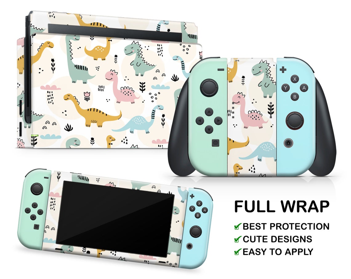 Green Dinosaurs Pattern Nintendo Switch Vinyl Skin Dino Switch | Etsy