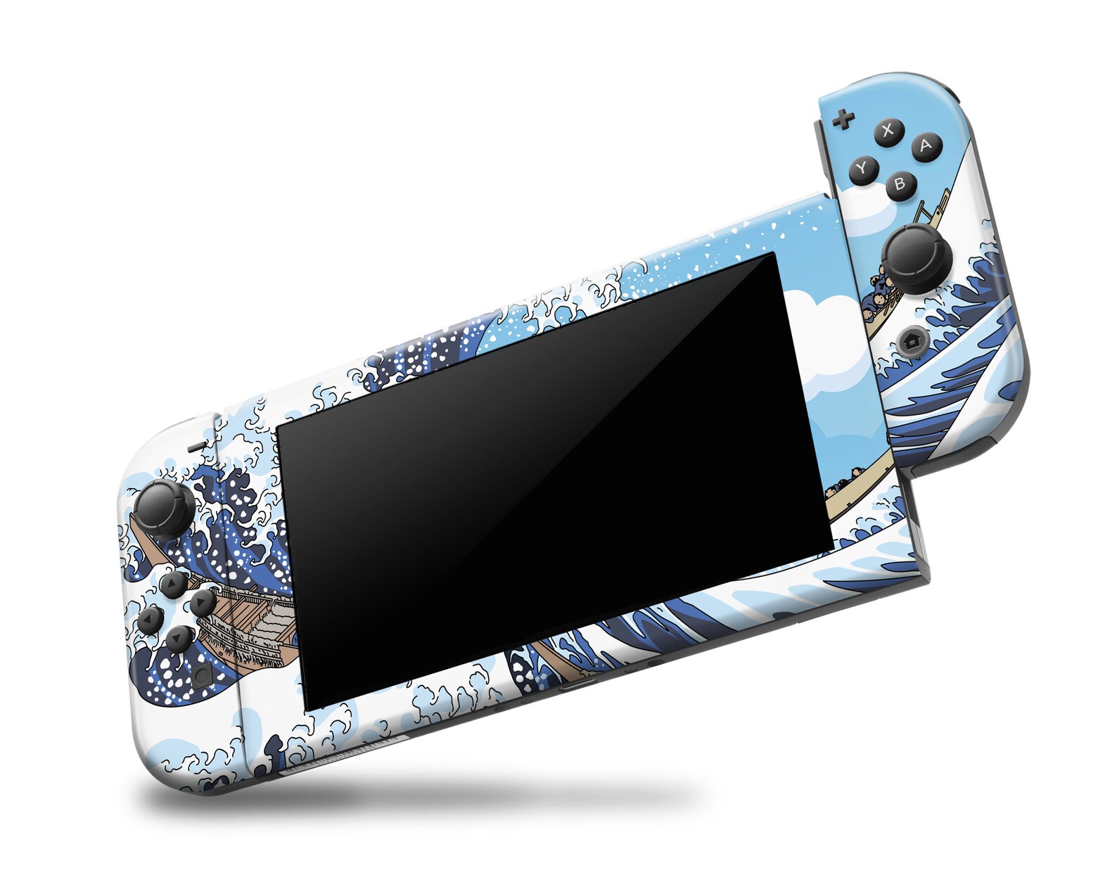 Cartoon Ocean Wave Nintendo Switch Skin Light Blue Clouds Sky Joycons ...