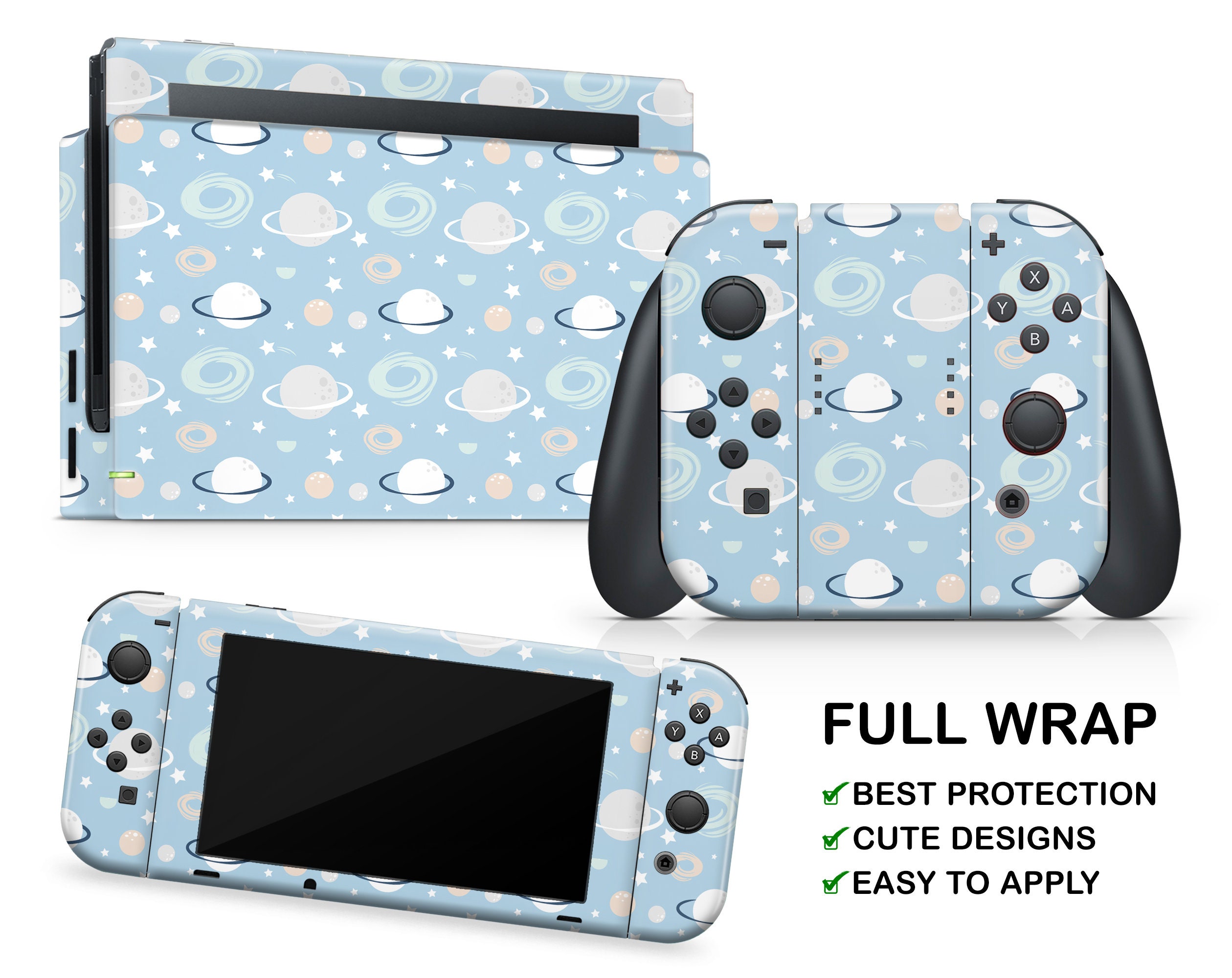 Cute Planets Pattern Nintendo Switch Vinyl Light Blue Skin | Etsy