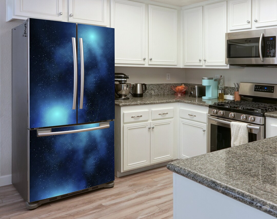 Deep Blue Universe Space Gold Marble Refrigerator Skin Abstract Fridge ...