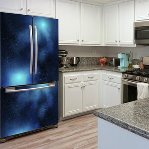 Deep Blue Universe Space Gold Marble Refrigerator Skin Abstract Fridge ...