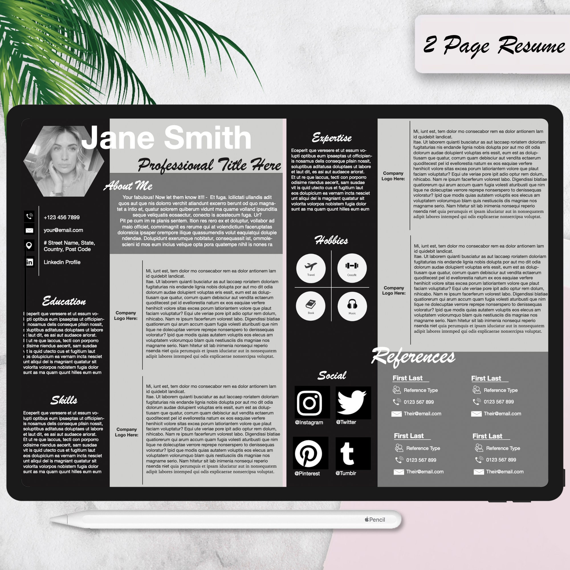 Sleek & Modern Resume Template Completely Customizable MS Word and ...